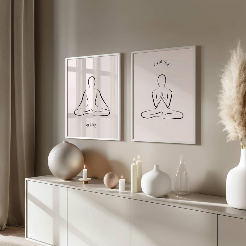 Meditation Posters Set of 2, Sayings Posters Breath and Grateful ...