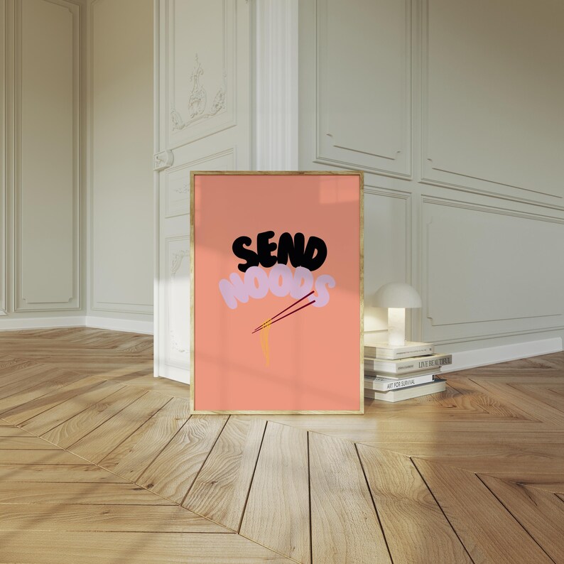Send Noods Art, Retro Noodles Print, Pink Noodle Wall Art, Asian ...