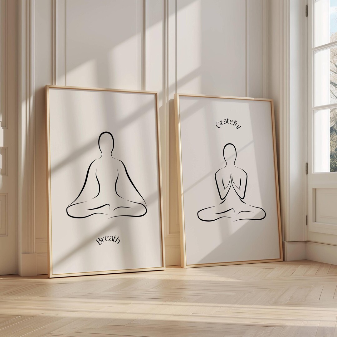 Meditation Posters Set of 2, Sayings Posters Breath and Grateful ...