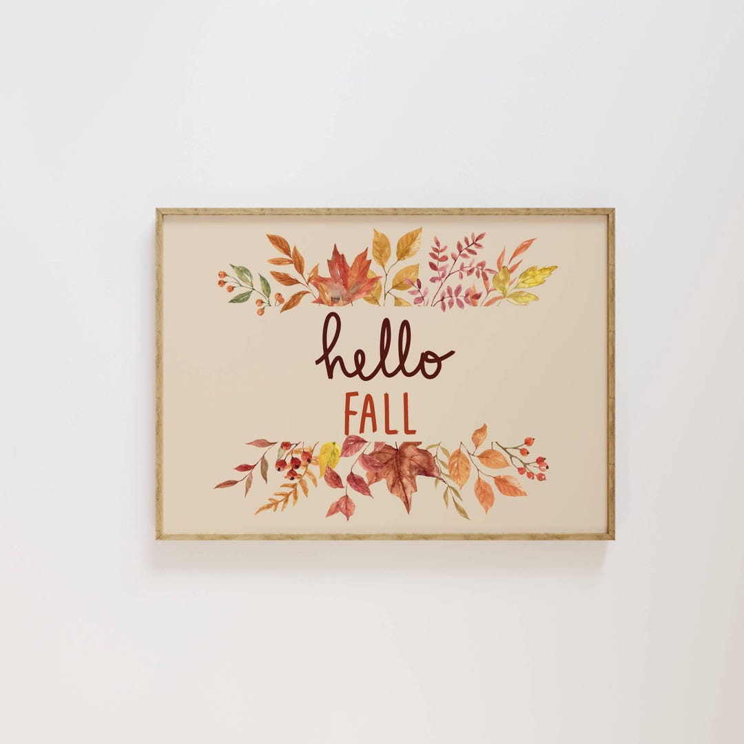 Hello Fall Print, Download Art Print, Neutral Fall Decor, Autumn Art ...