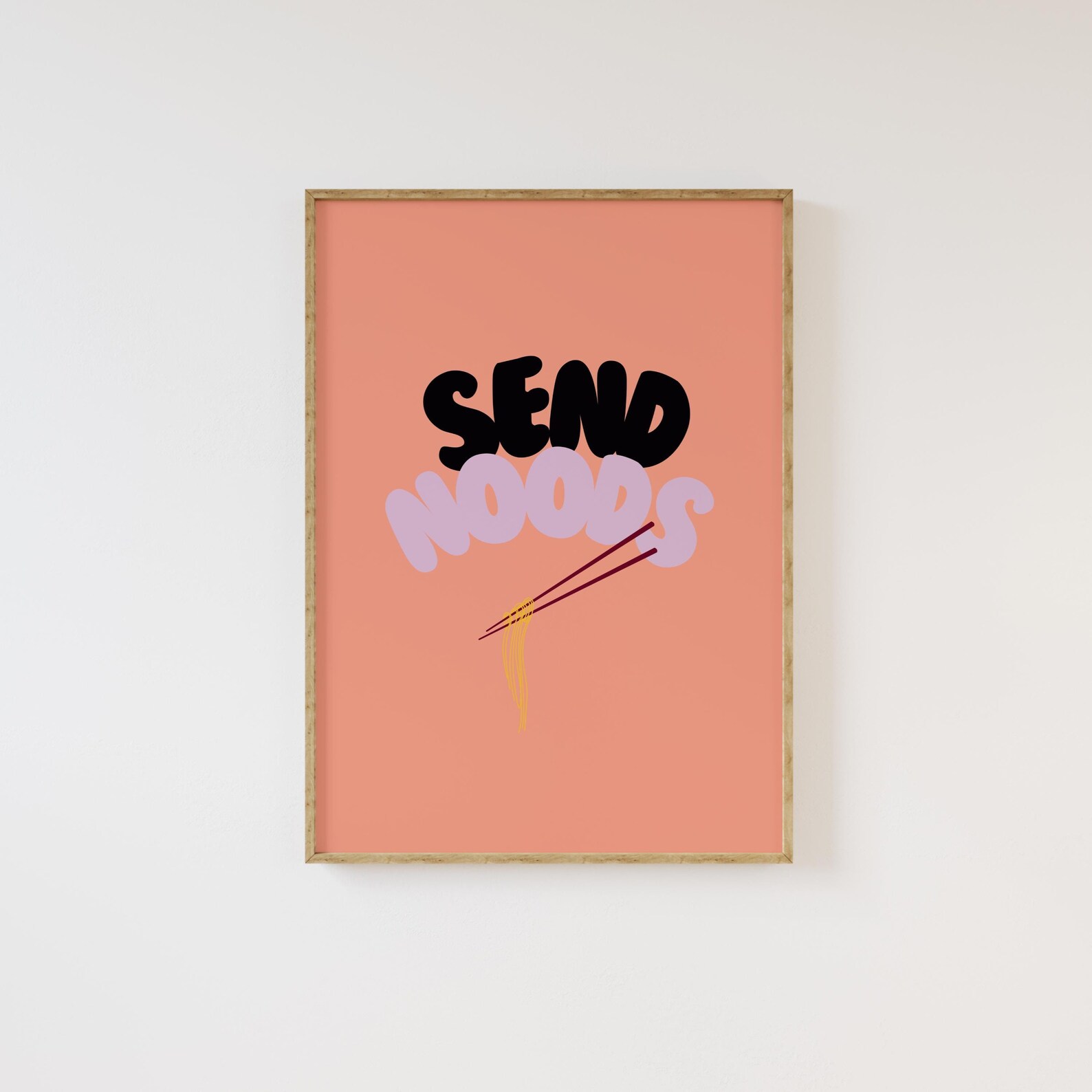 Send Noods Art, Retro Noodles Print, Pink Noodle Wall Art, Asian ...