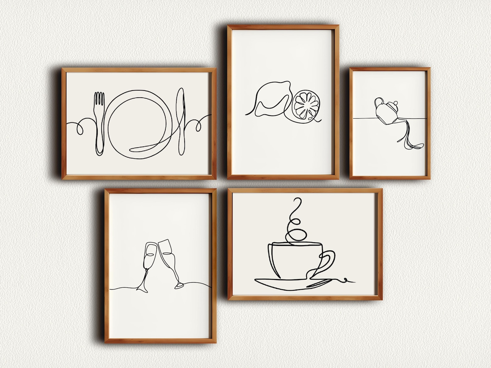 Kitchen Wall Art Print, Kitchen Gallery Wall Set of 5, Line Drawing ...