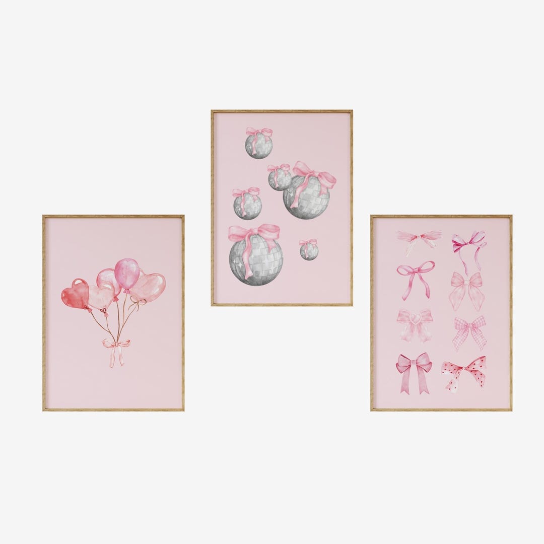 Set of 3 Coquette Soft Pink Art Poster, Preppy Pink Printable Dorm Room ...
