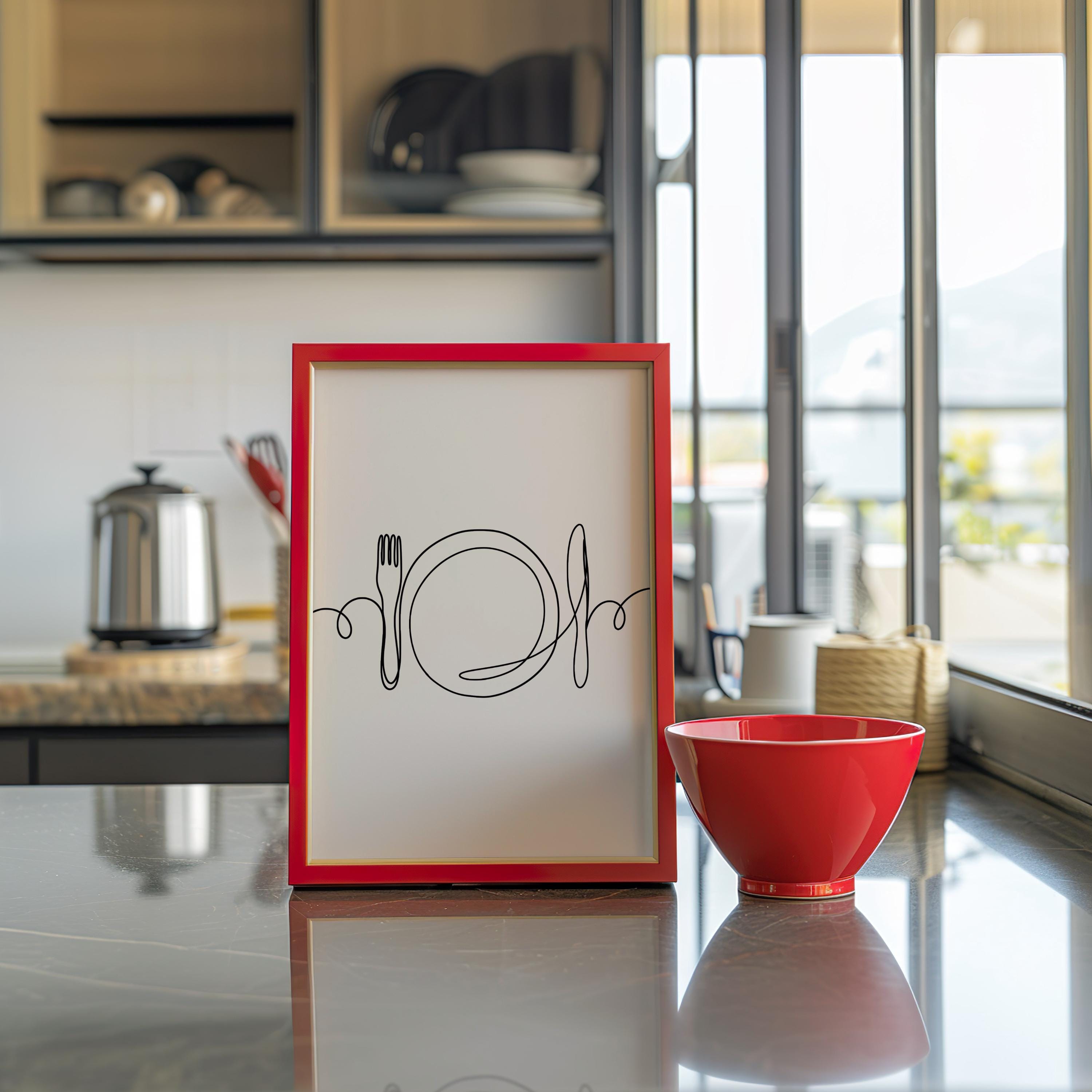 Kitchen Wall Art Print, Kitchen Gallery Wall Set of 5, Line Drawing ...