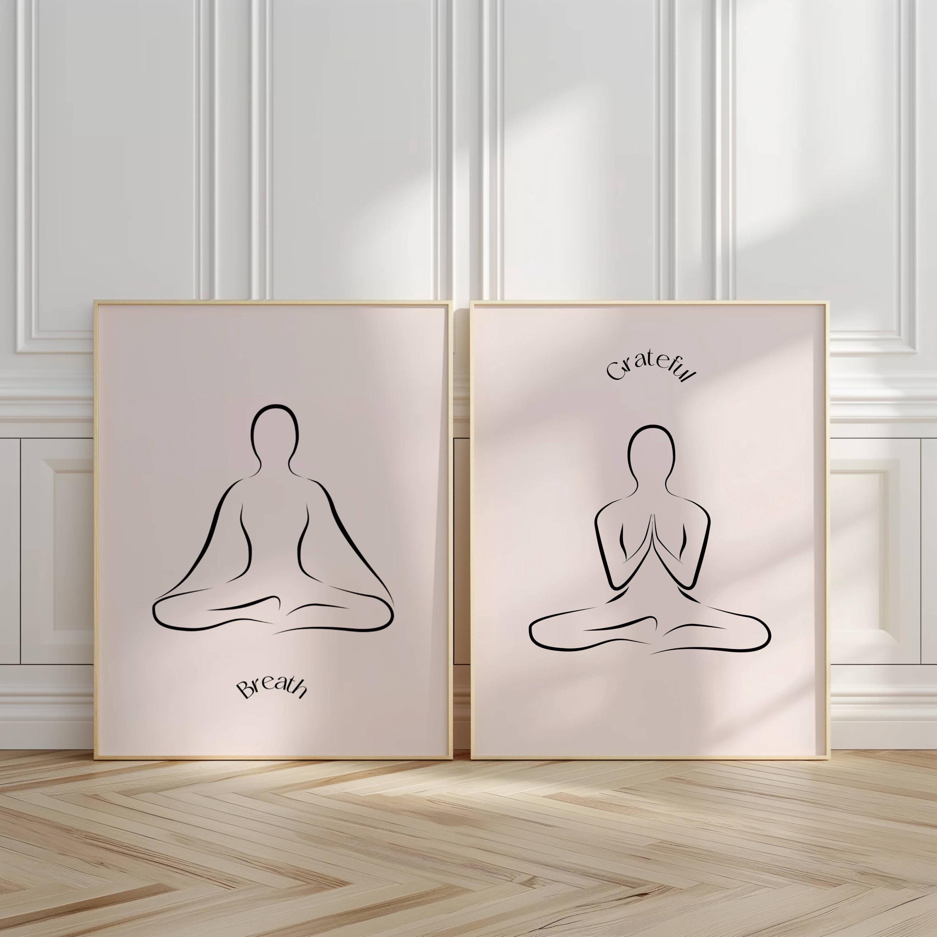 Meditation Posters Set of 2, Sayings Posters Breath and Grateful ...