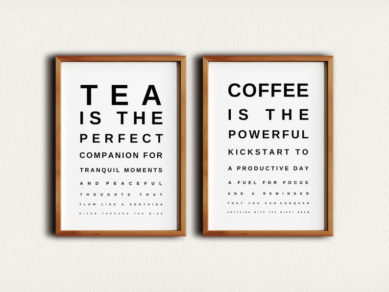Snellen Chart Style Tea and Coffee Quotes Wall Art Poster Set, Coffee ...