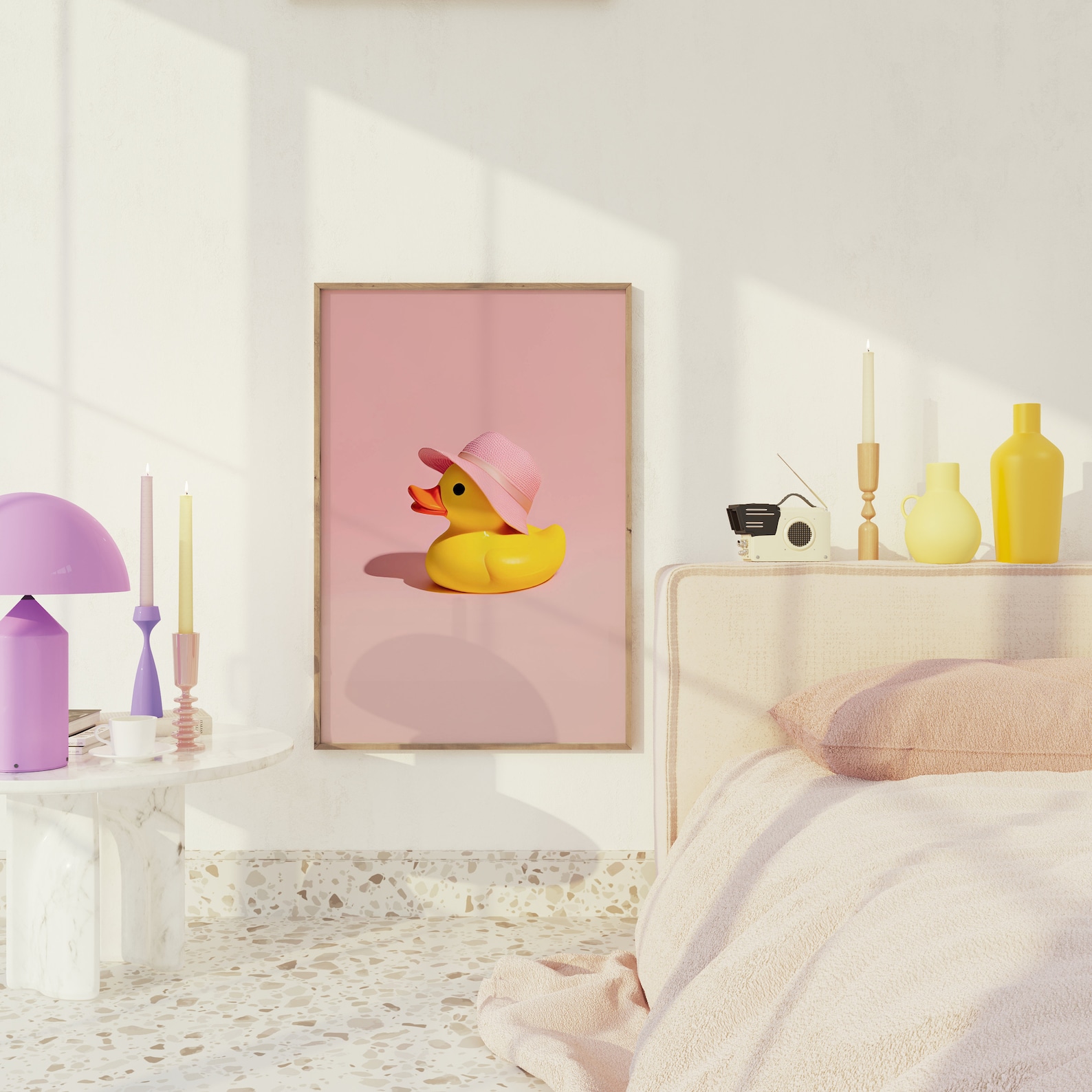 Rubber Duck Wall Art Featuring Cute Pink Duck Poster, Fun Trendy Animal ...