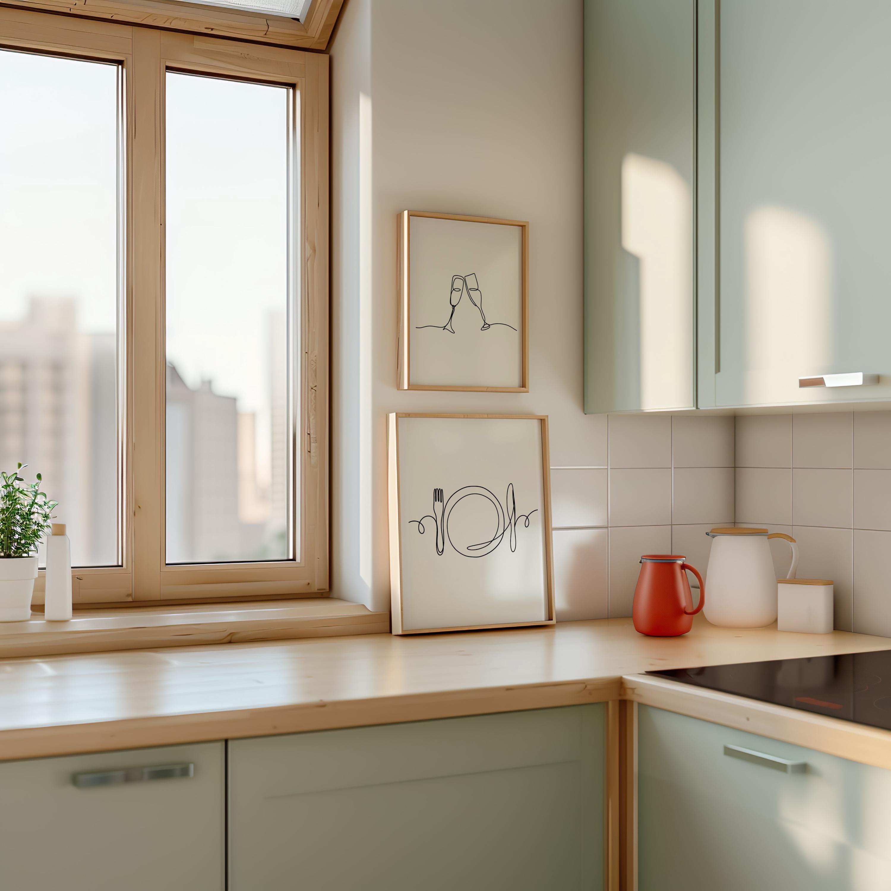 Kitchen Wall Art Print, Kitchen Gallery Wall Set of 5, Line Drawing ...