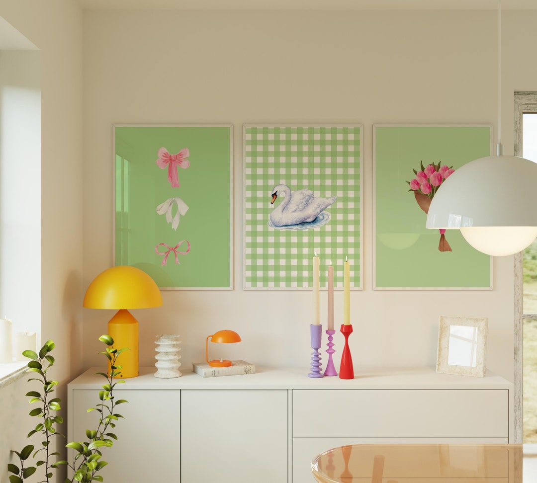 Trendy Green Wall Art Set of 3, Preppy Poster, Girly Wall Art, College ...