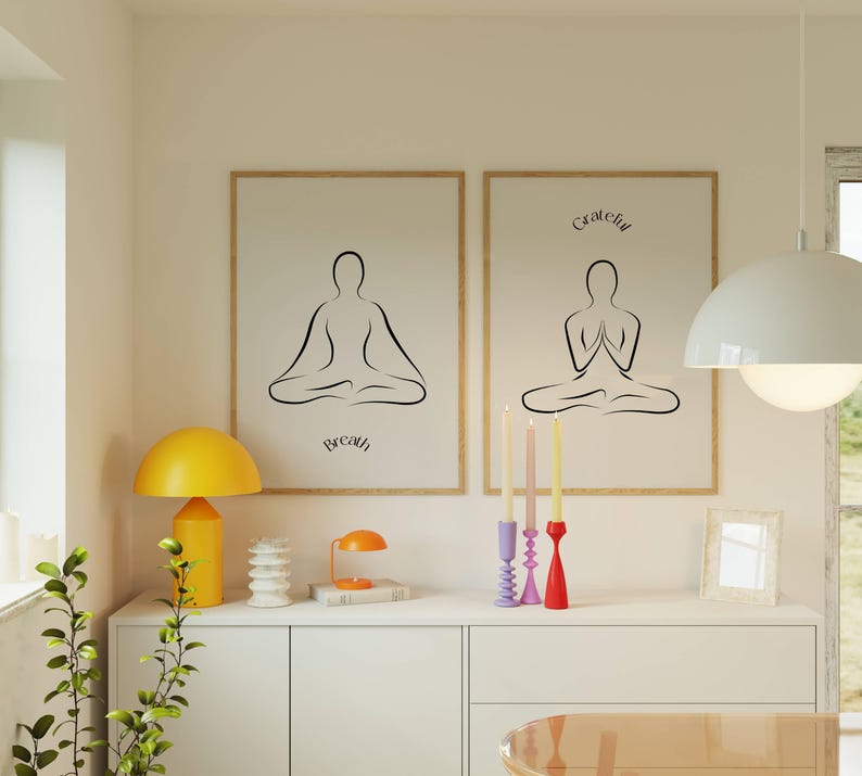 Mindfulness Poster Set: Breath & Grateful Yoga Prints (digital Download ...