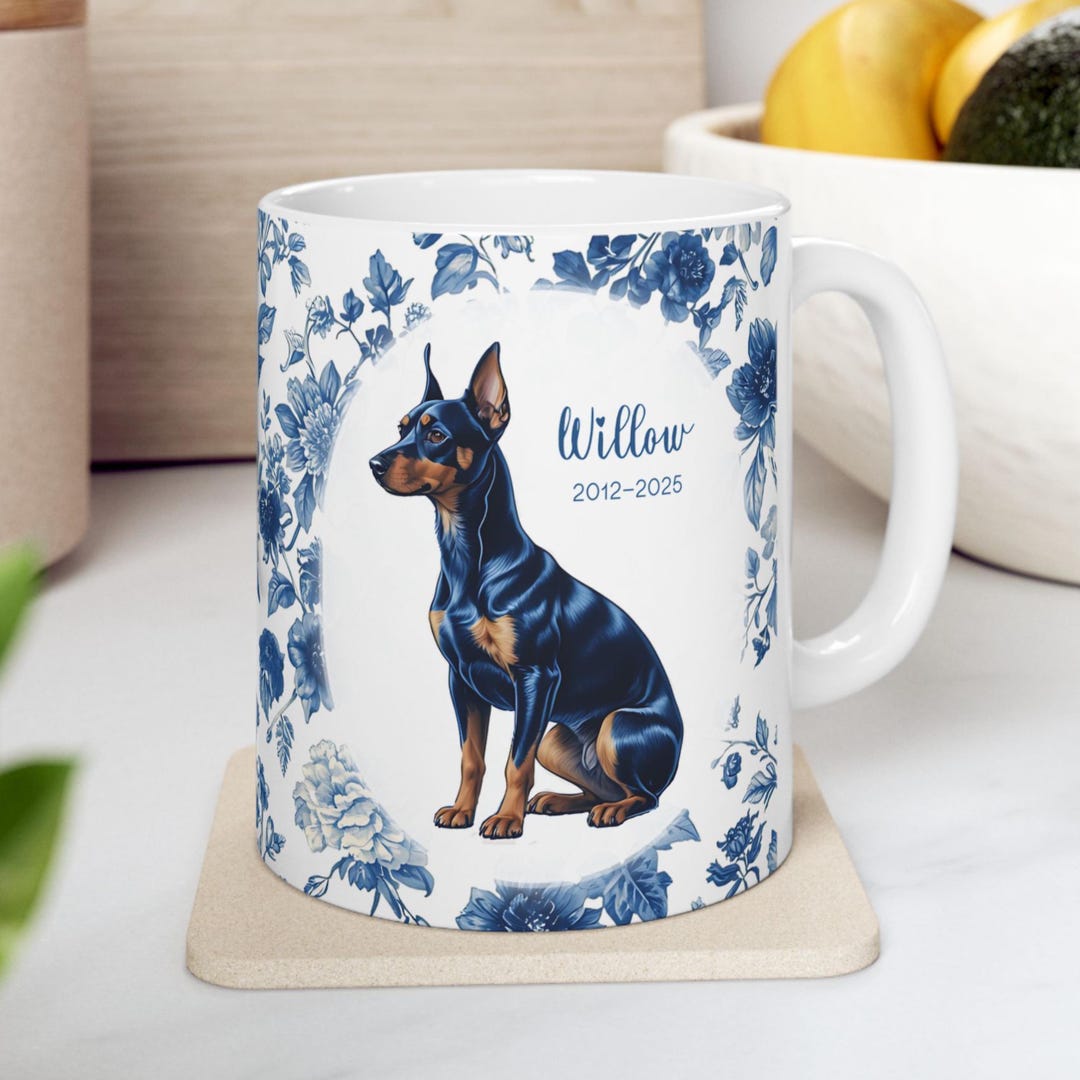Miniature Pinscher Dog French Toile Mug, Blue Toile Cup Dog Mom, Dog ...