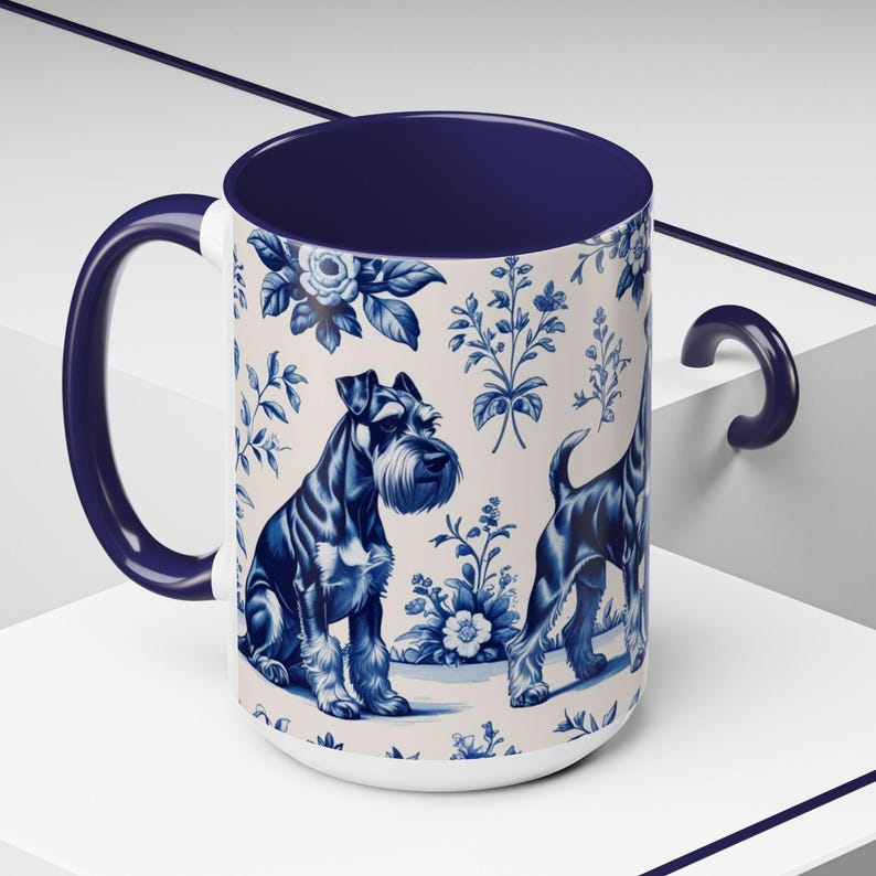 Miniature Schnauzer French Toile Mug, Blue Toile Coffee Cup for ...