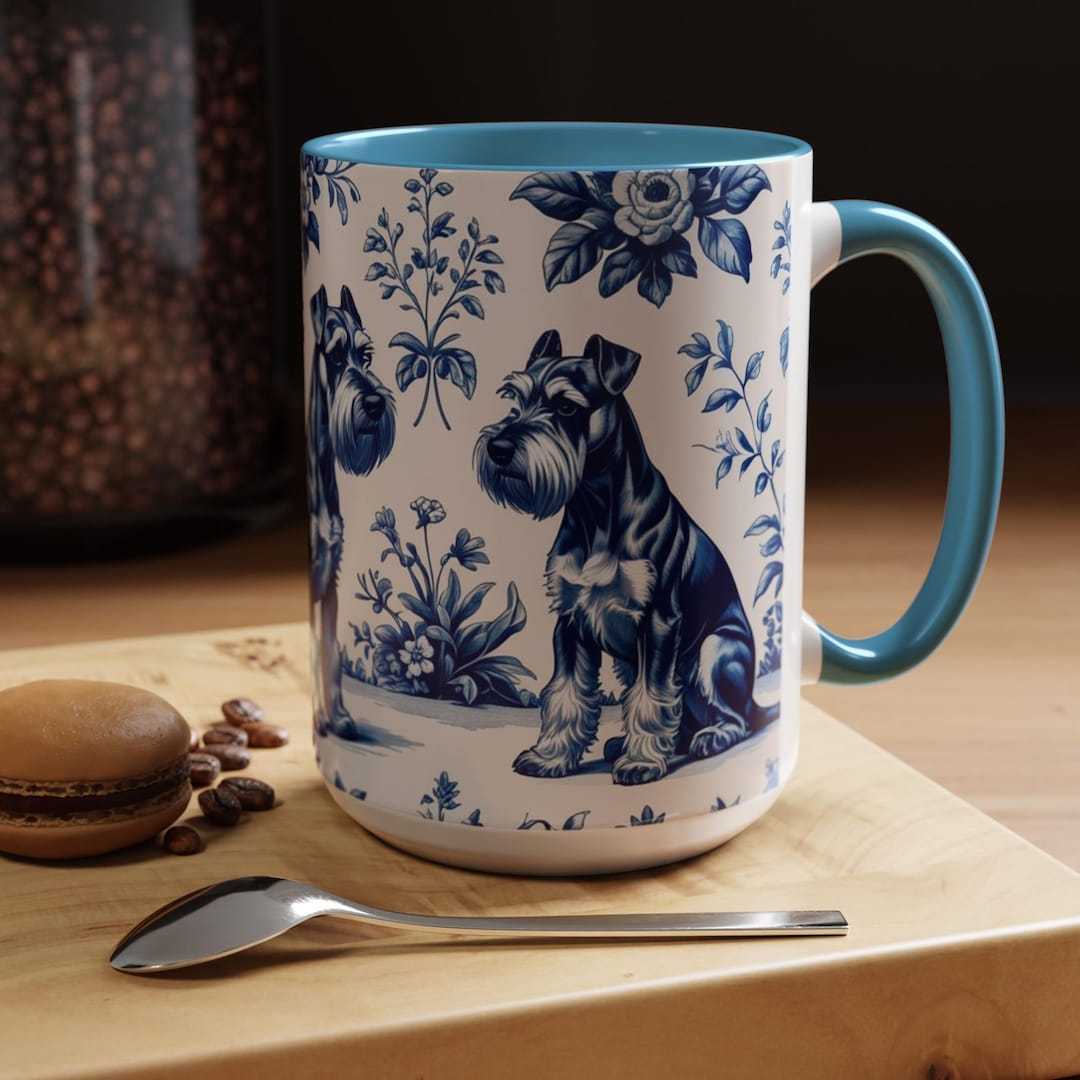 Miniature Schnauzer French Toile Mug, Blue Toile Coffee Cup for ...