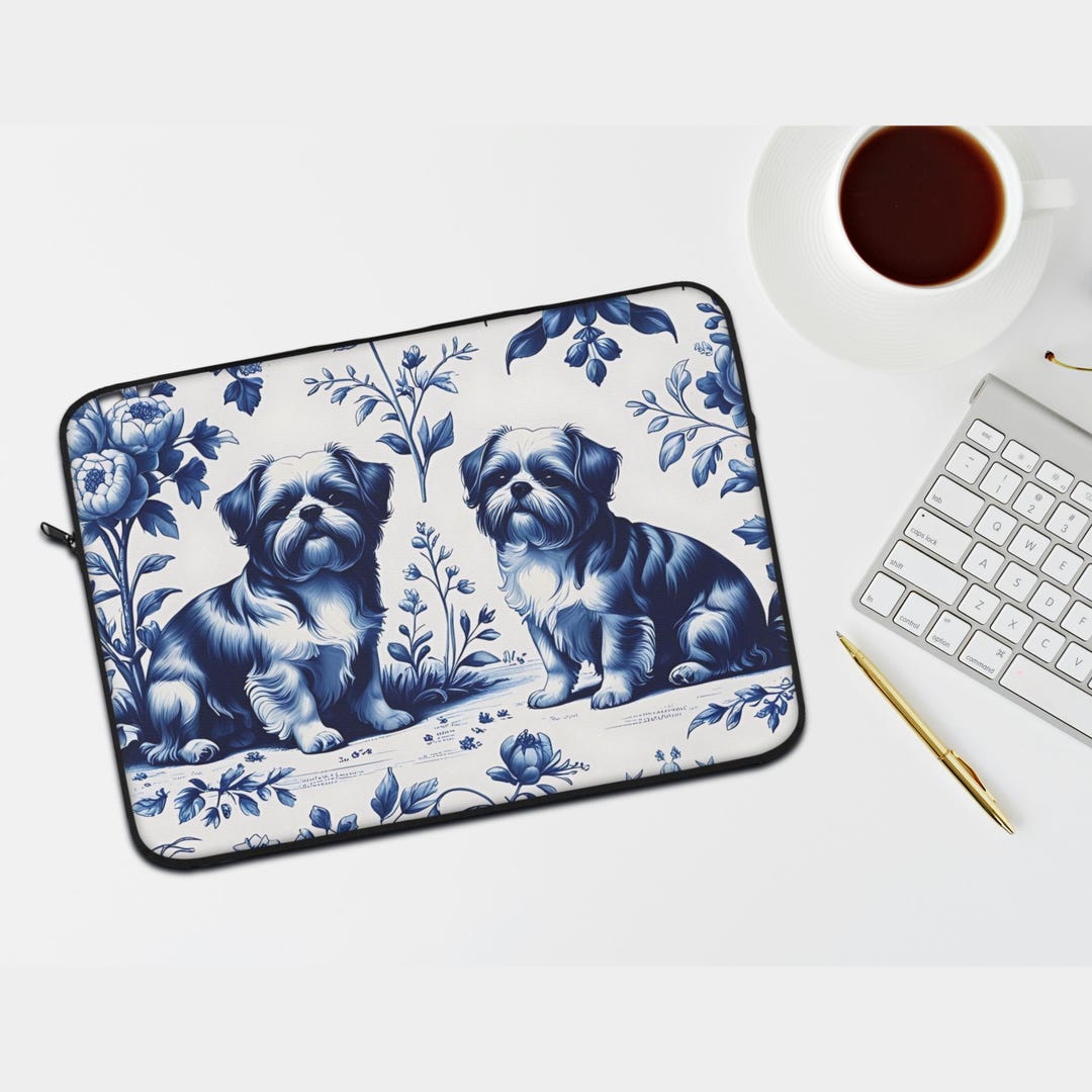 Shih Tzu Dogs Floral French Toile Laptop Sleeve, Laptop Case for 12–15 ...