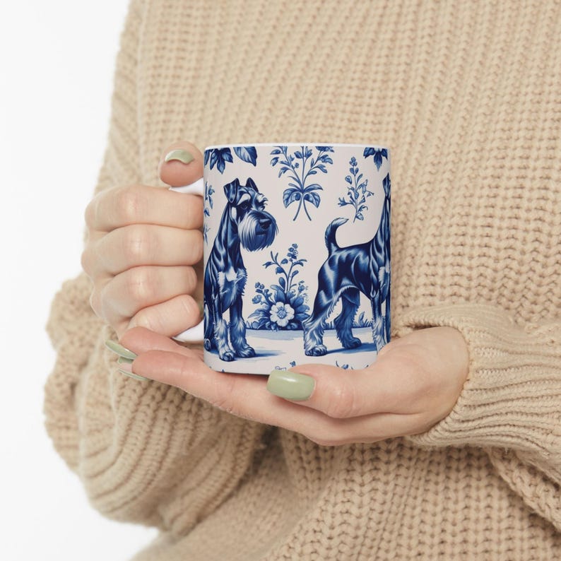 Miniature Schnauzer French Toile Mug, Blue Toile Coffee Cup for ...