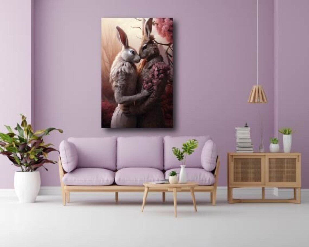 Hare Couple Canvas Poster Print, Valentine's Day, Couple Rabbit Art ...