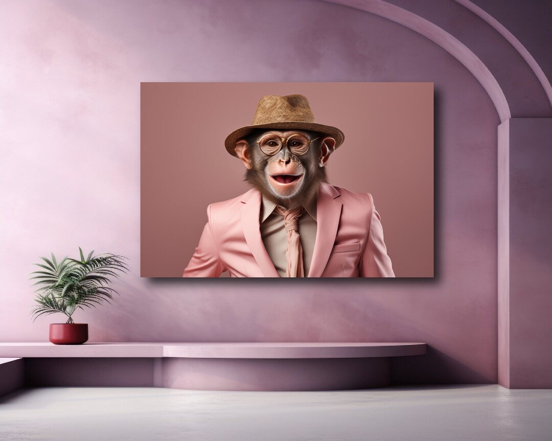 Portrait of Professor Monkey in Pink Suit Canvas Poster Print ...