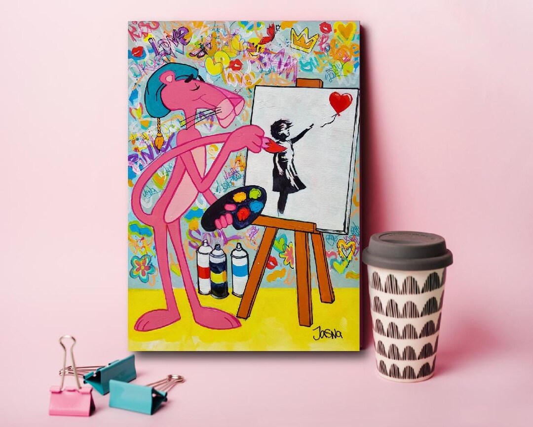 Pink Panther and Girl Banksy Canvas Poster Print, Banksy Modern Pop Art ...