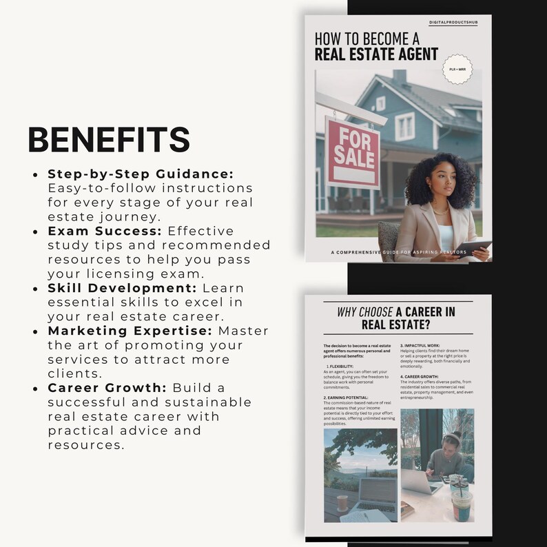 How to Become Real Estate Agent Guide: Real Estate PLR MRR, Side Hustle Real Estate Guide 2025 ...