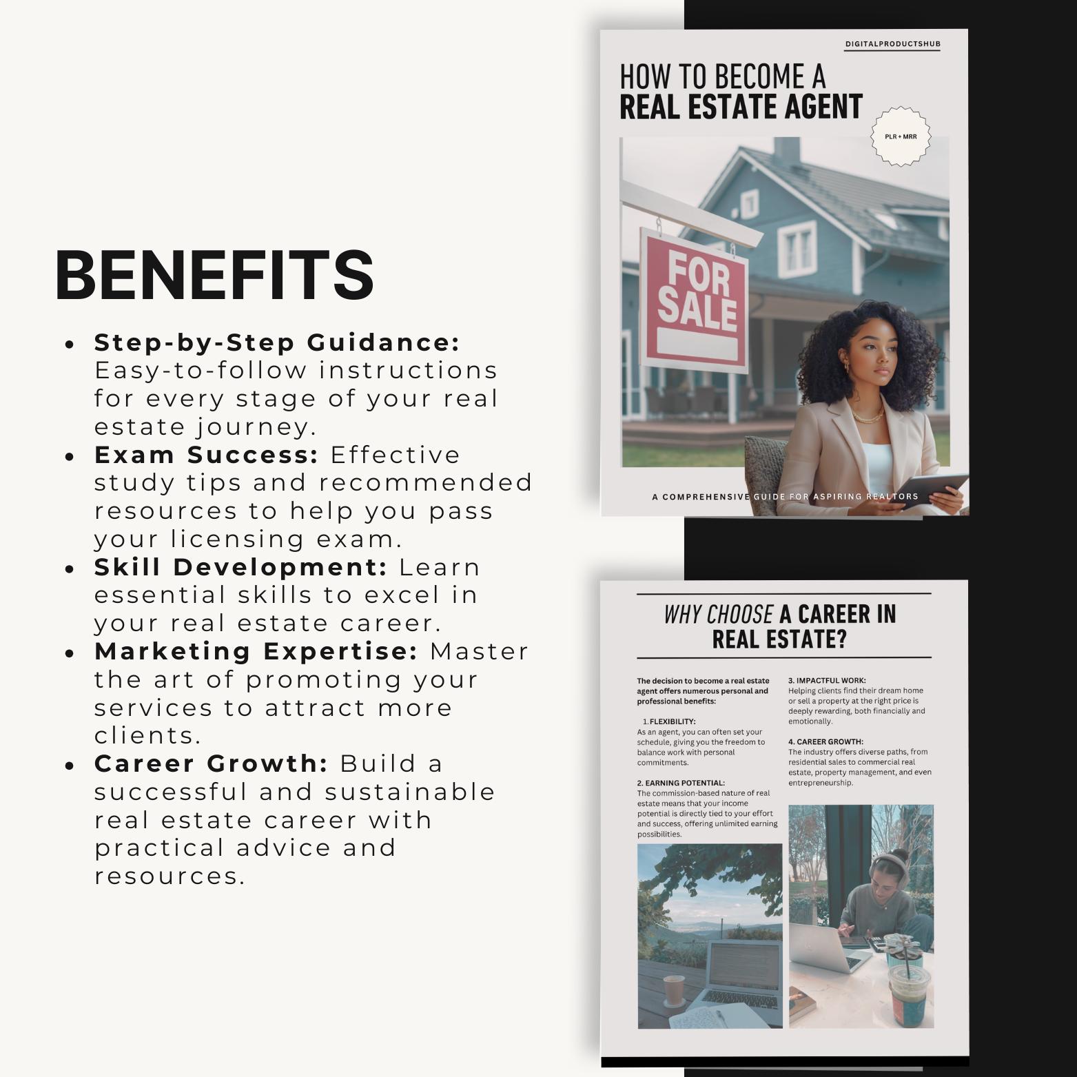How to Become Real Estate Agent Guide: Real Estate PLR MRR, Side Hustle ...
