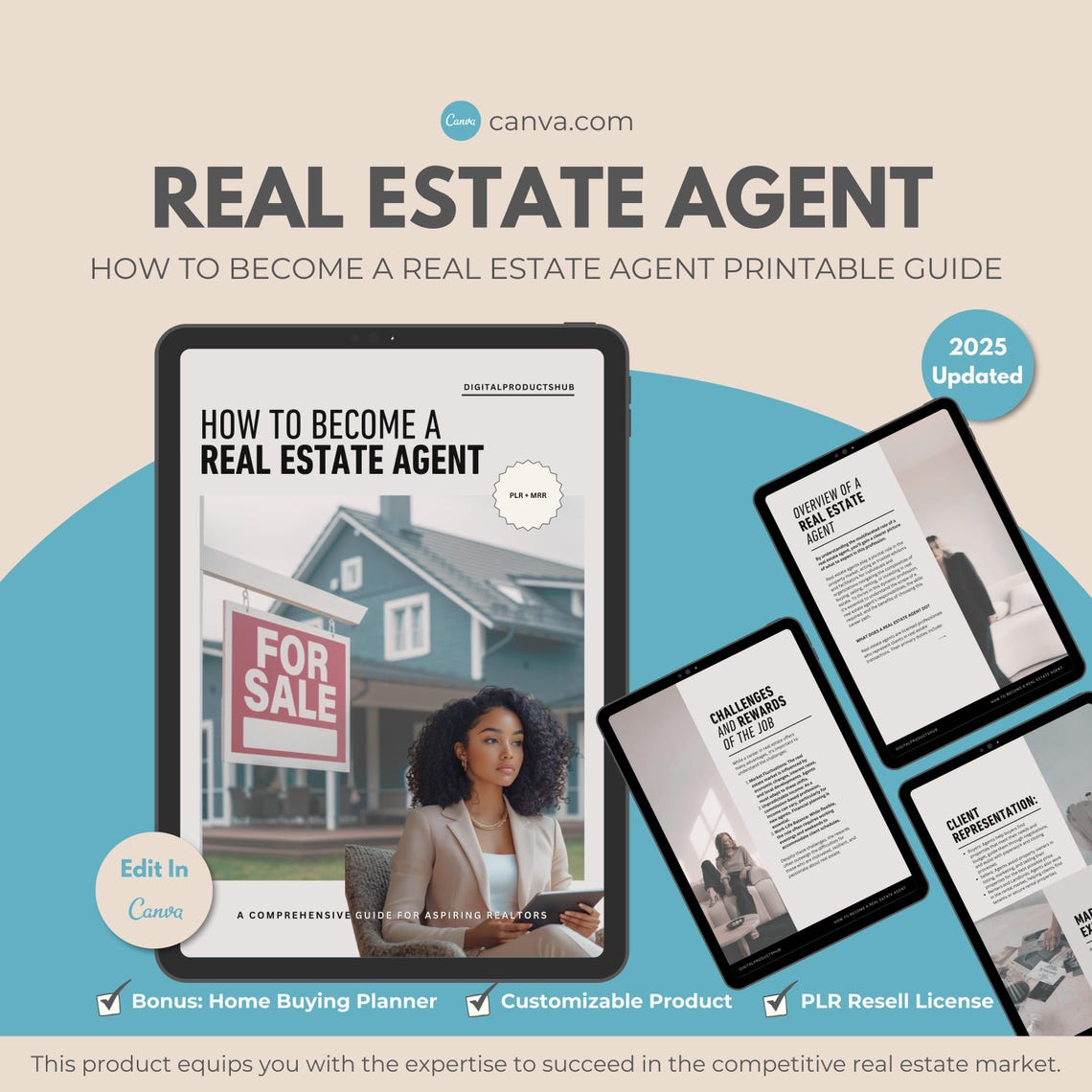 How to Become Real Estate Agent Guide: Real Estate PLR MRR, Side Hustle Real Estate Guide 2025 ...