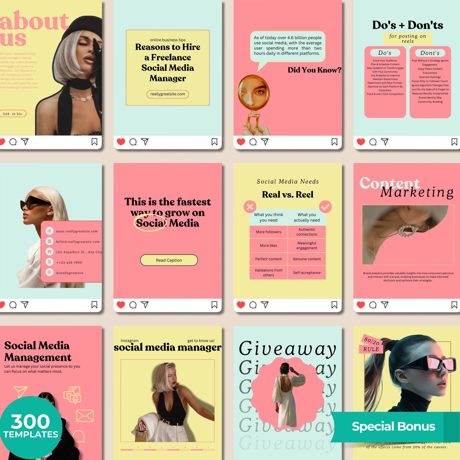 Social Media Manager Templates, SMM Bundle, Editable Feminine Business ...