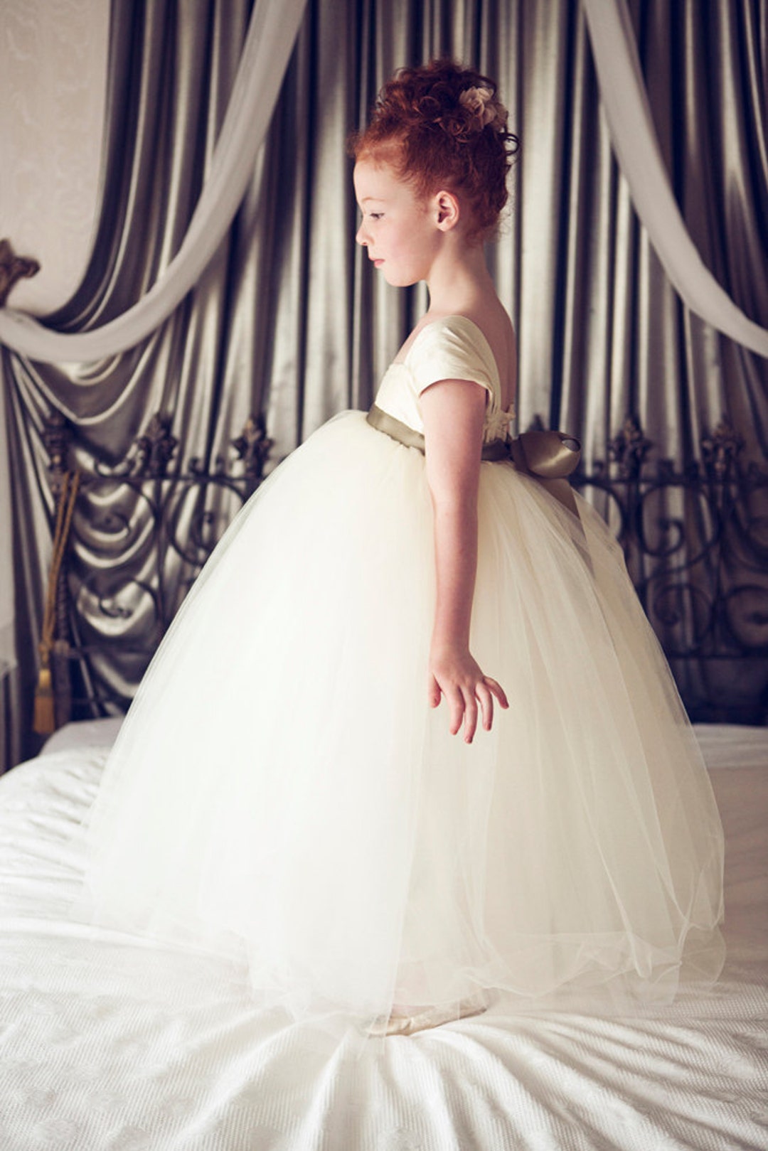Flowergirl Dress, Winter Flower Girl, Tulle Flower Girl, Ivory Flower ...