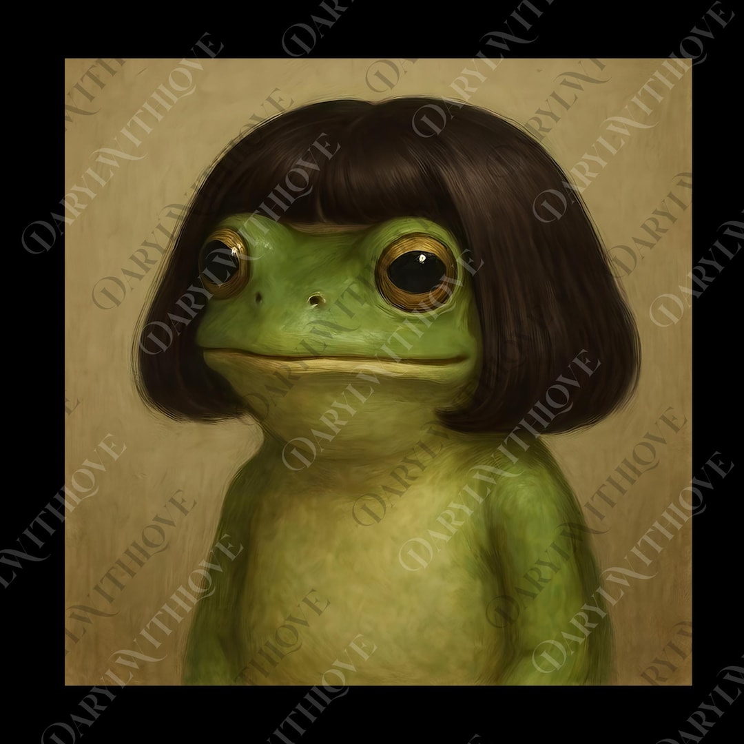Funny Frog Meme Png, Frog Wearing Wig Png, Gen Z Joke Png, Stupid ...