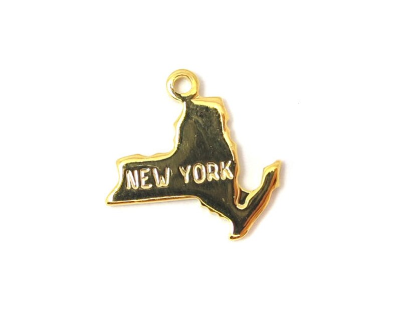 Engraved Tiny GOLD Plated on Raw Brass New York State Charms (2X) (A431 ...