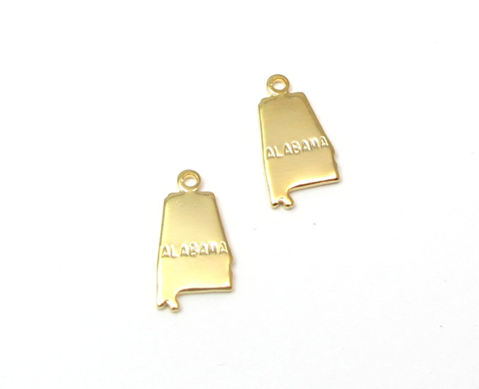 Engraved Tiny GOLD Plated on Raw Brass Alabama State Charms | Etsy