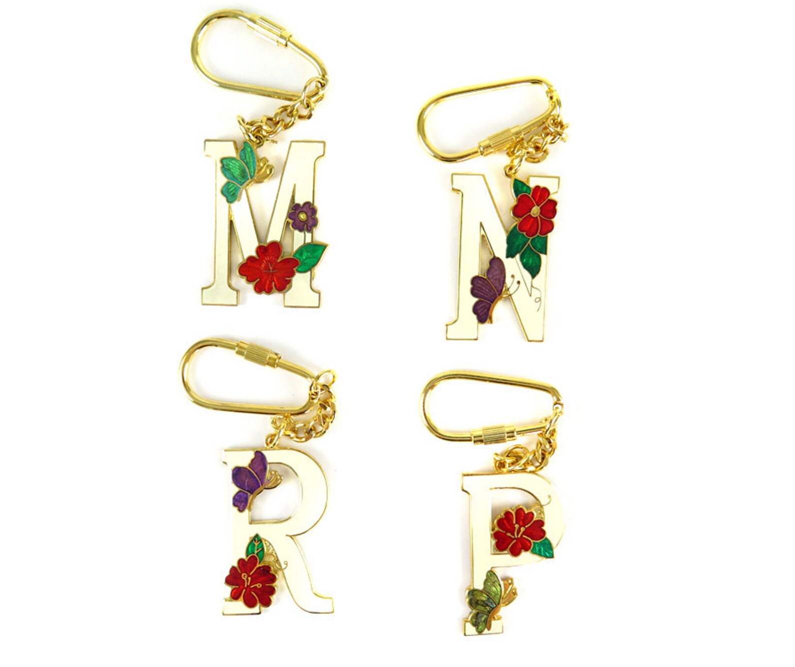 Vintage Initial Letter Enamel Flower Key Chain You Choose - Etsy