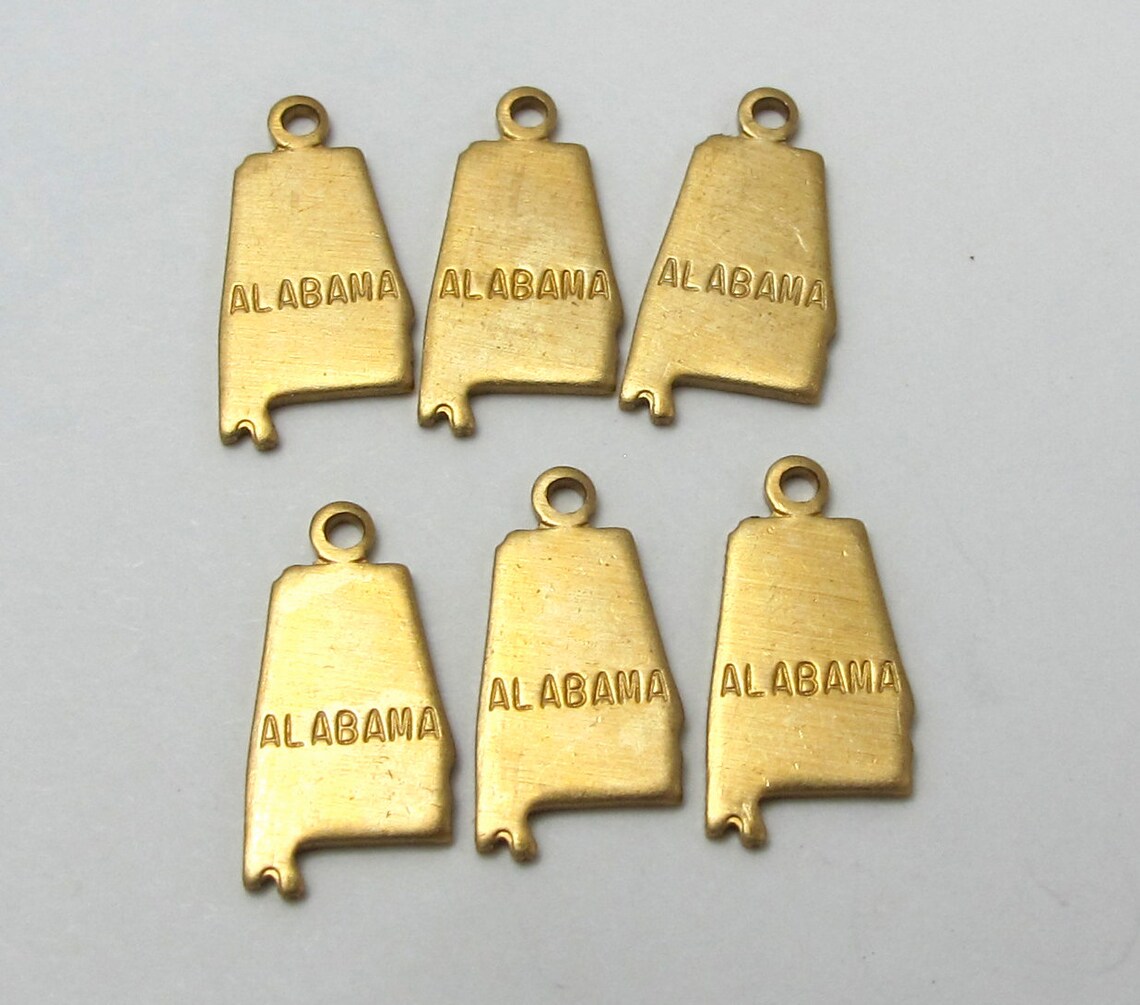 Engraved Tiny Raw Brass Alabama State Charms 6X A400-A | Etsy