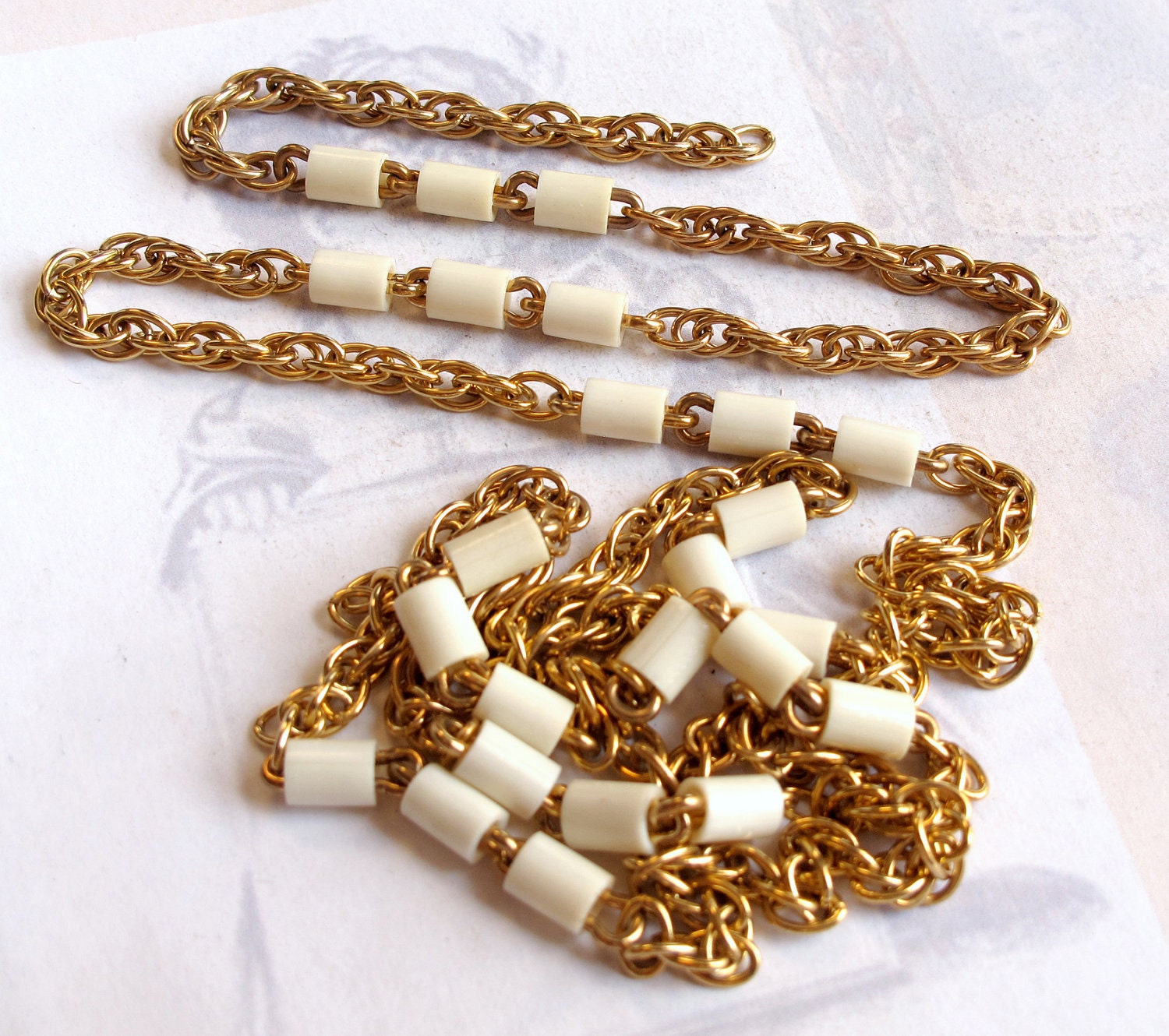 Vintage Gold Plated Rope Chain With Plastic Tube Beads 3 | Etsy