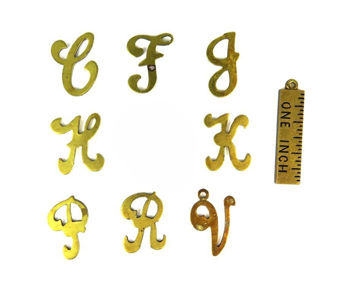 Vintage Raw Brass Script Initial Letter Charms You Choose | Etsy