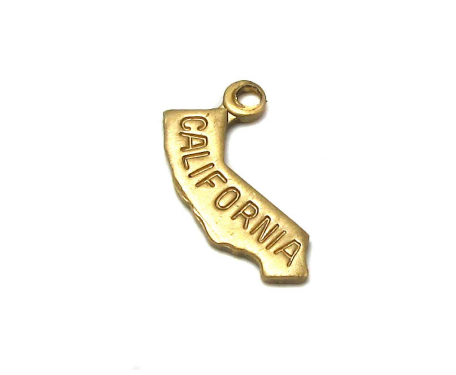 Engraved Tiny Raw Brass California State Charms 6X | Etsy