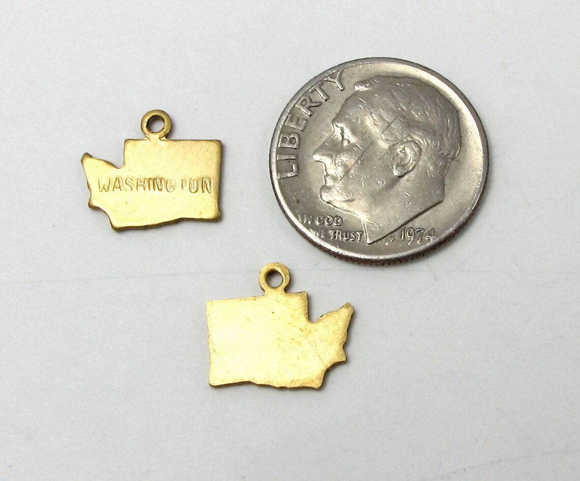Engraved Tiny Raw Brass Washington State Charms 6X - Etsy