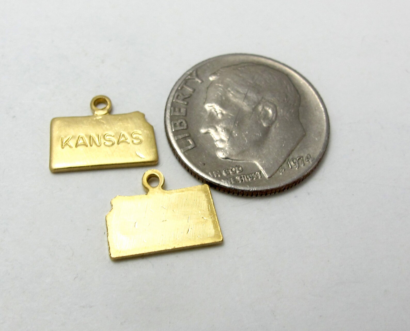 Engraved Tiny Raw Brass Kansas State Charms 6X A415-A | Etsy