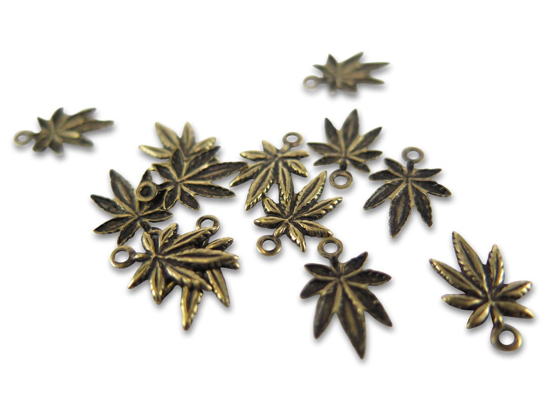Tiny Antiqued Brass Marijuana Charms 16X M594-E - Etsy