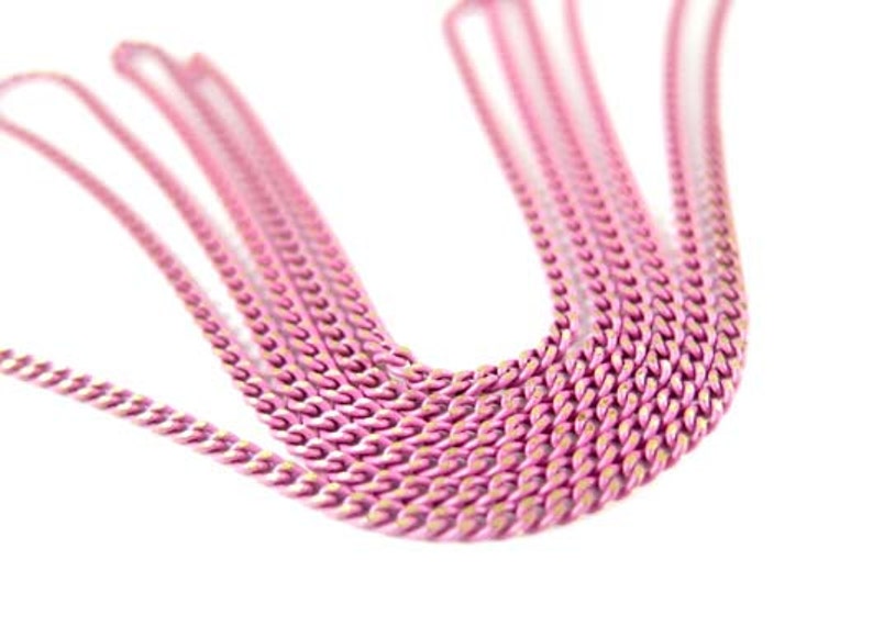 Two Tone Light Pink Enamel on Brass Curb Chain 4 Feet | Etsy