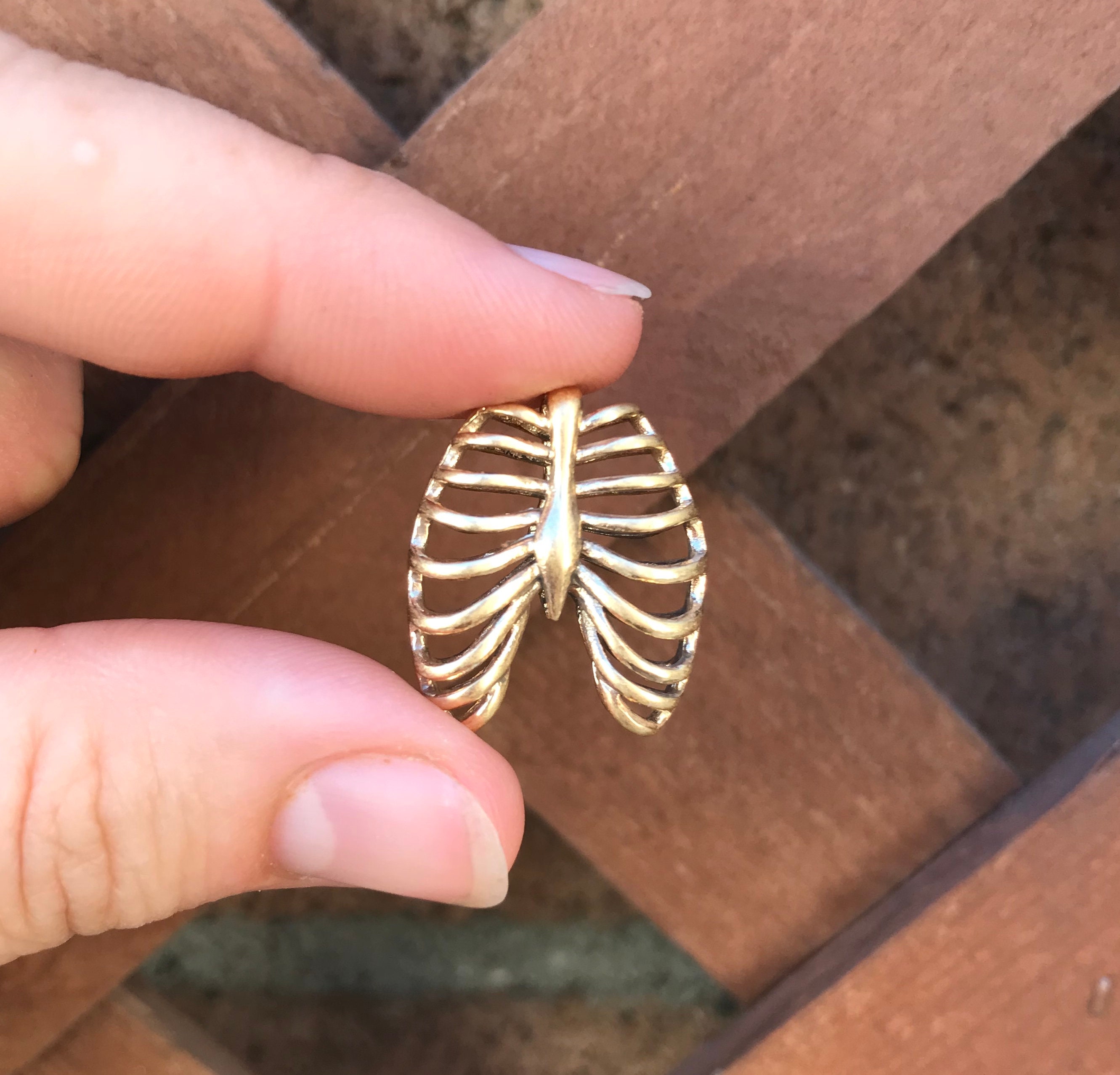 3D Skeletal Rib Cage Pendant 18K Antiqued Gold Plated 1x | Etsy