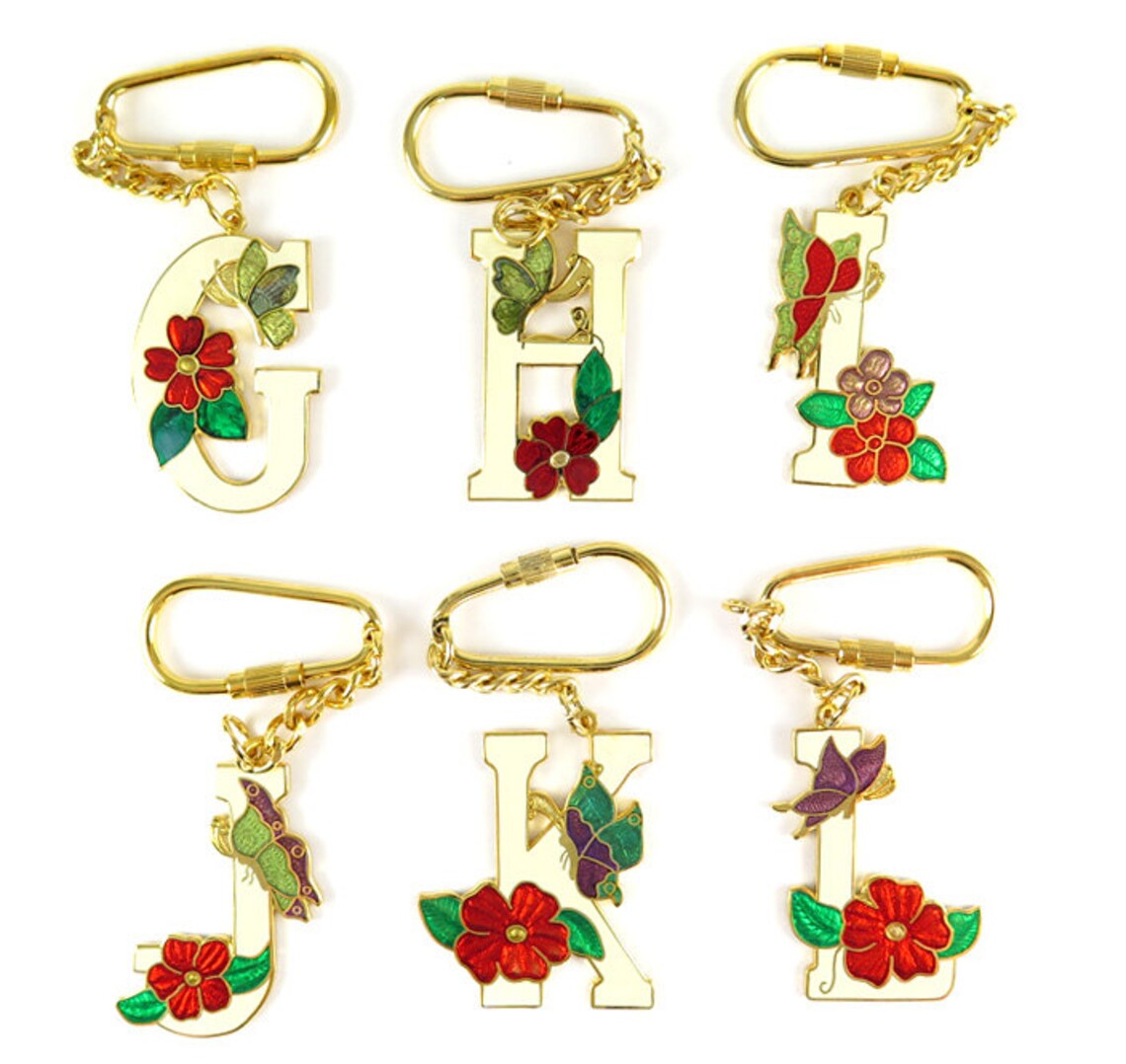 Vintage Initial Letter Enamel Flower Key Chain You Choose - Etsy