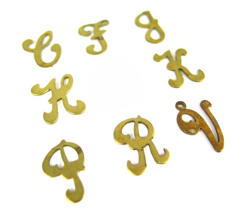 Vintage Raw Brass Script Initial Letter Charms You Choose | Etsy