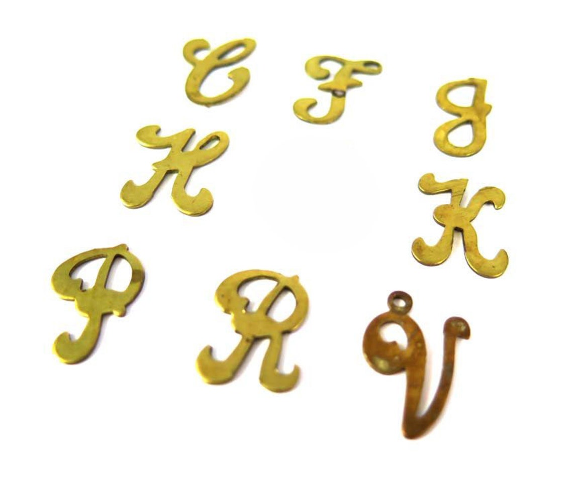 Vintage Raw Brass Script Initial Letter Charms You Choose | Etsy