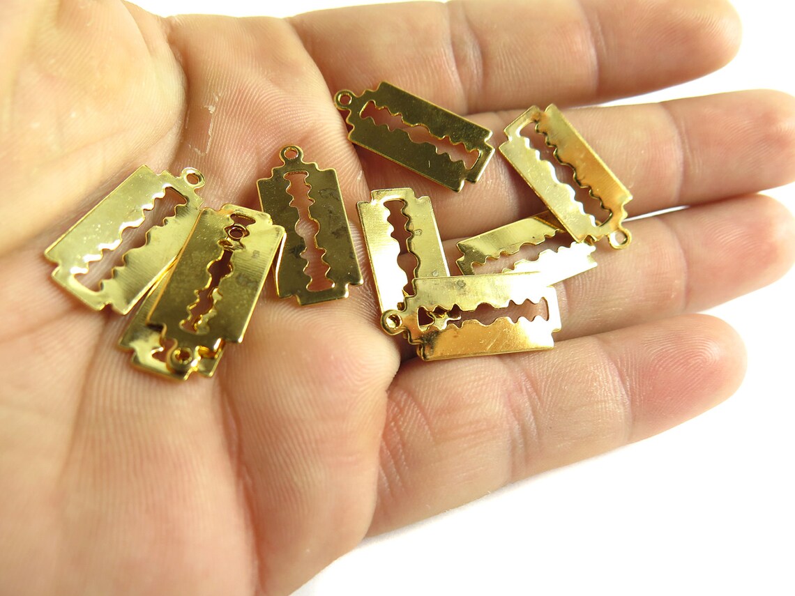 Vintage Style Gold Plated Razor Blade Engraving Charms Dull | Etsy