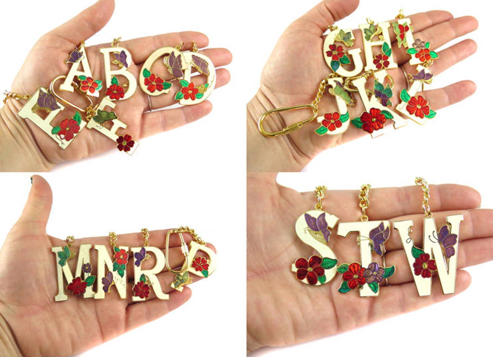 Vintage Initial Letter Enamel Flower Key Chain You Choose - Etsy