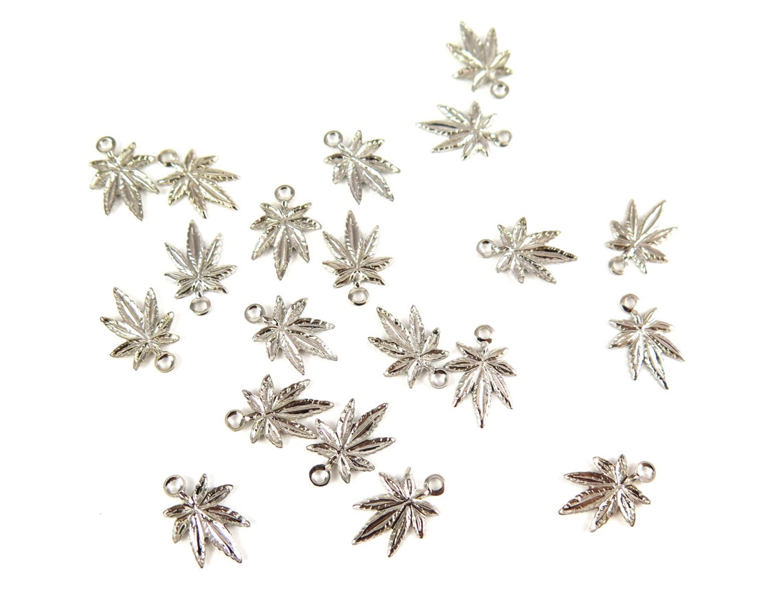 Tiny Rhodium & Antiqued Silver Plated Marijuana Charms 16X - Etsy