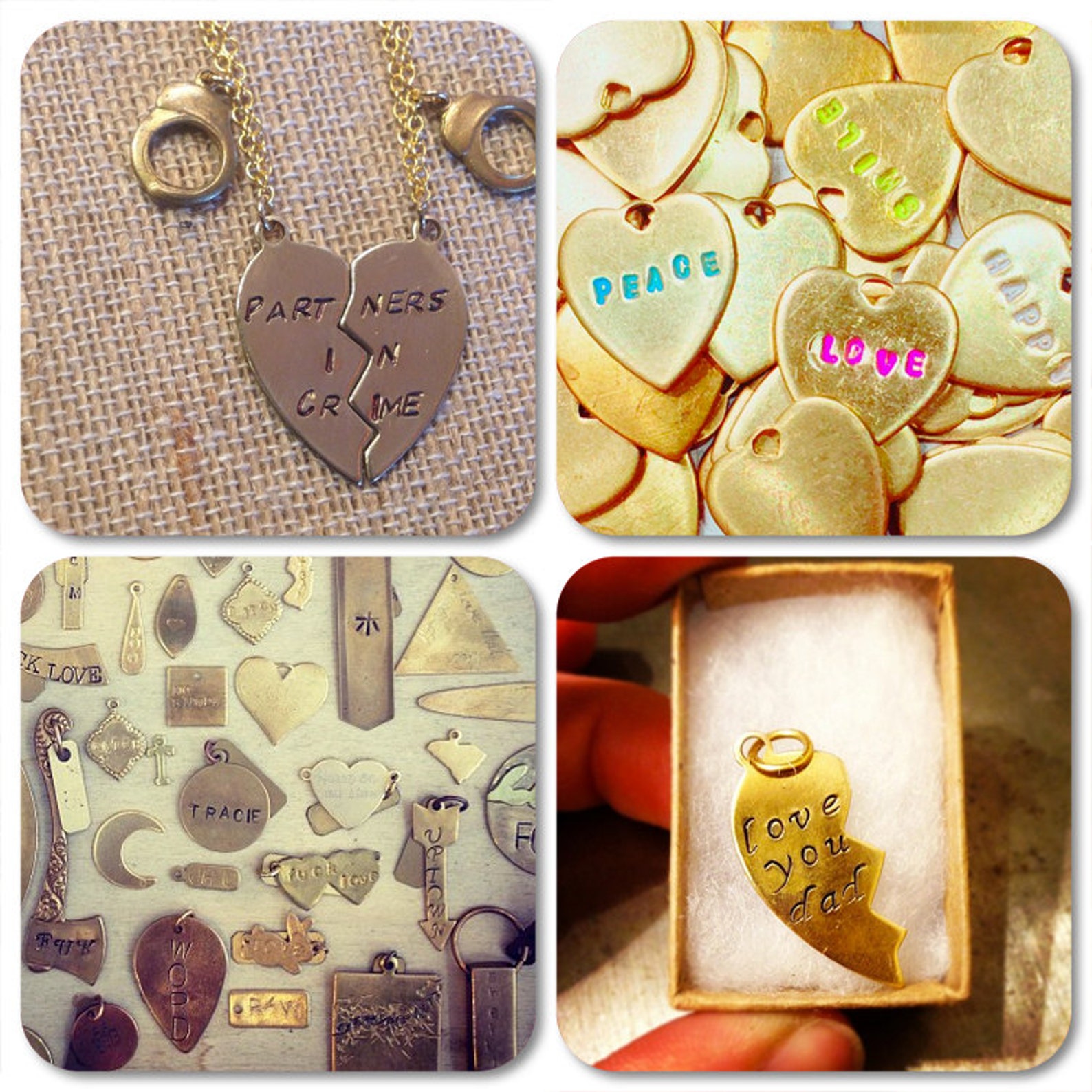 Small Brass Double Engraving Heart Charms 16x M711 | Etsy