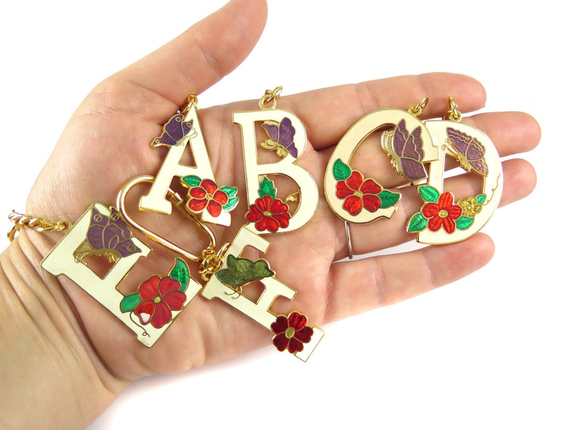 Vintage Initial Letter Enamel Flower Key Chain You Choose - Etsy