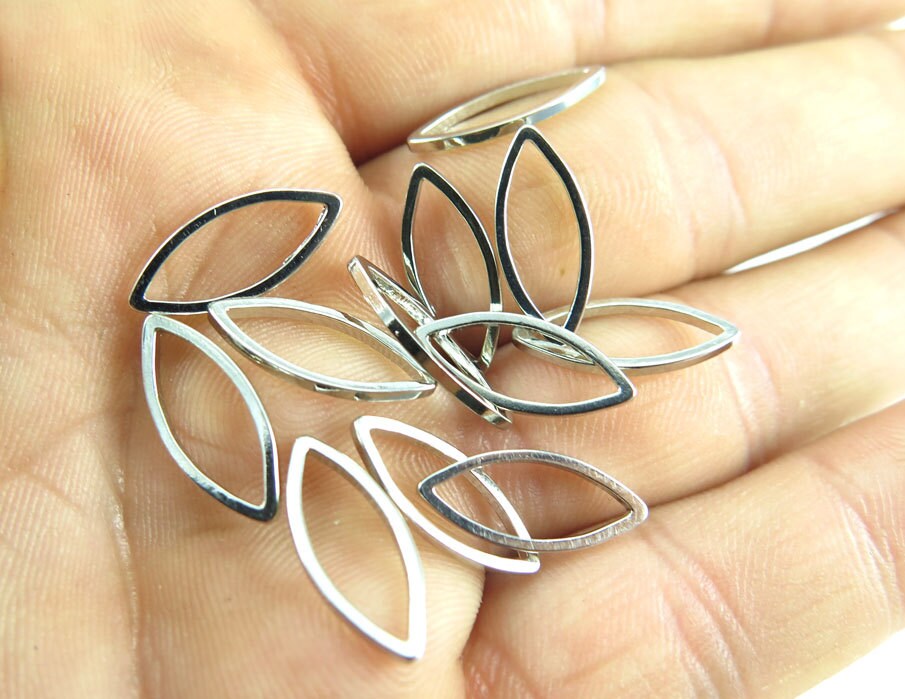 Rhodium Plated Pointed Oval Shape Wire Charms 16x K214-B | Etsy