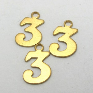 Raw Brass Number 3 Charms (10X) (A530) - Etsy